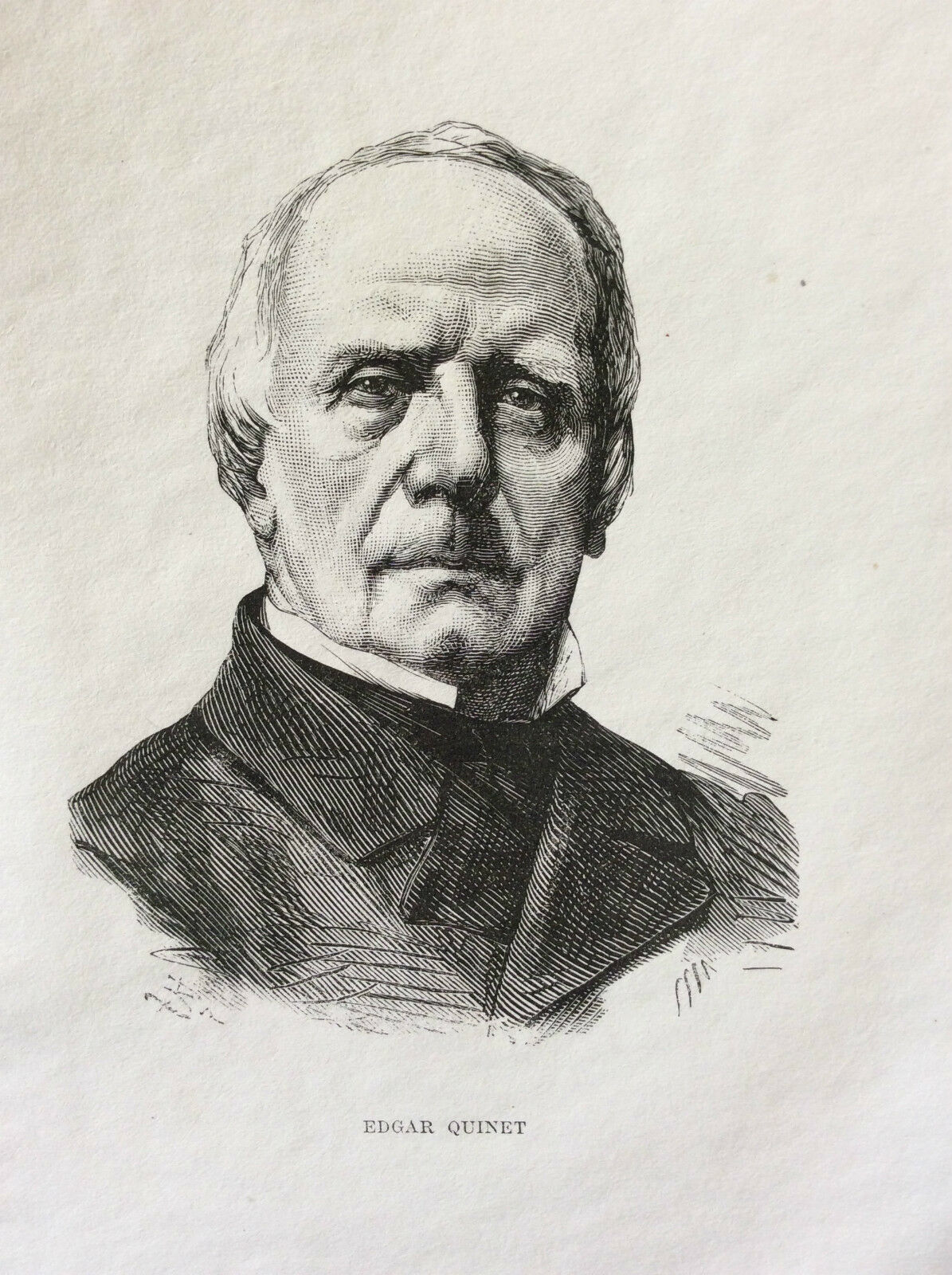 Estampe Gravure sur acier XIXe Edgar Quinet historien poète philosophe ...
