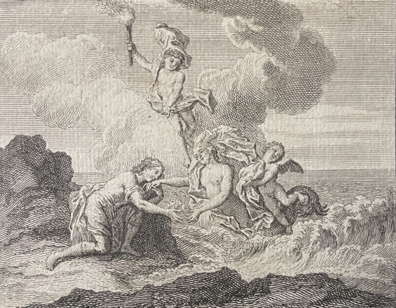 L'homme et la sirène d'après COYPEL 1694-1752 graveur Tardieu 1719 France