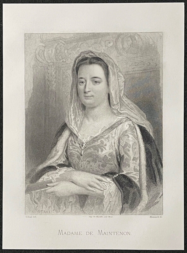 Madame de Maintenon épouse Scaron et du Roi de France Louis XIV gravure ...