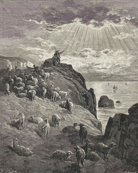 Le berger et la mer Gustave Doré Xylographie Fable de la Fontaine 1868