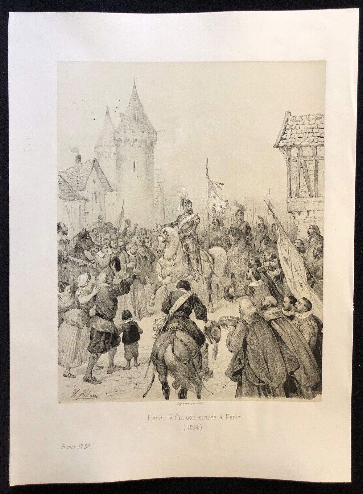 Henri IV fait son entrée à Paris 1594 Roi de France estampe de 1840