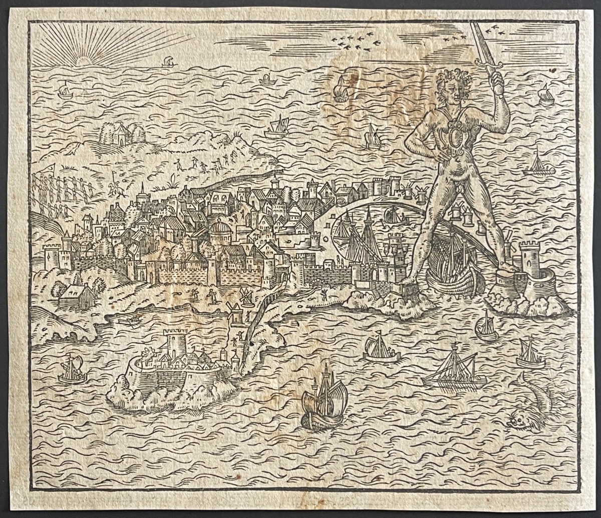 Grèce Colosse de Rhodes d'après André Thevet (1504-1592) gravure 1575