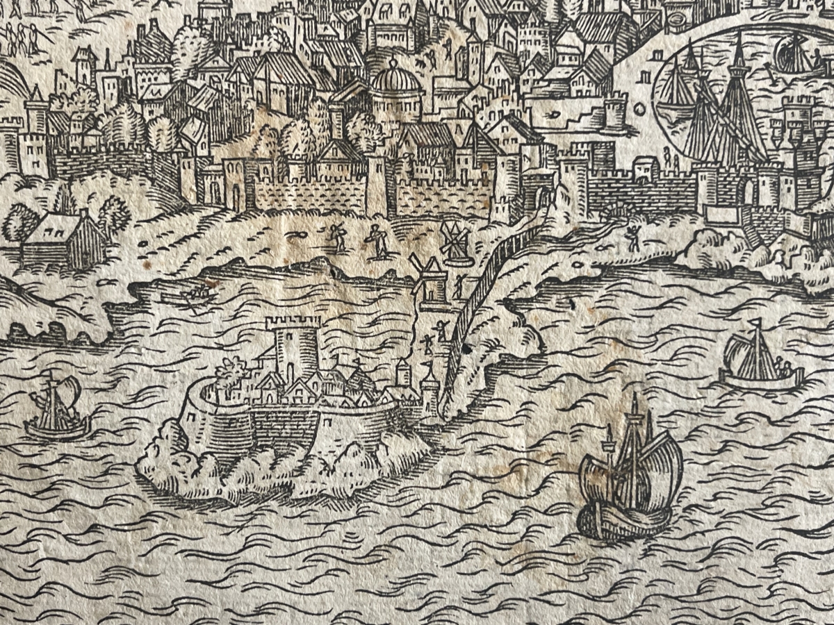 Grèce Colosse de Rhodes d'après André Thevet (1504-1592) gravure 1575