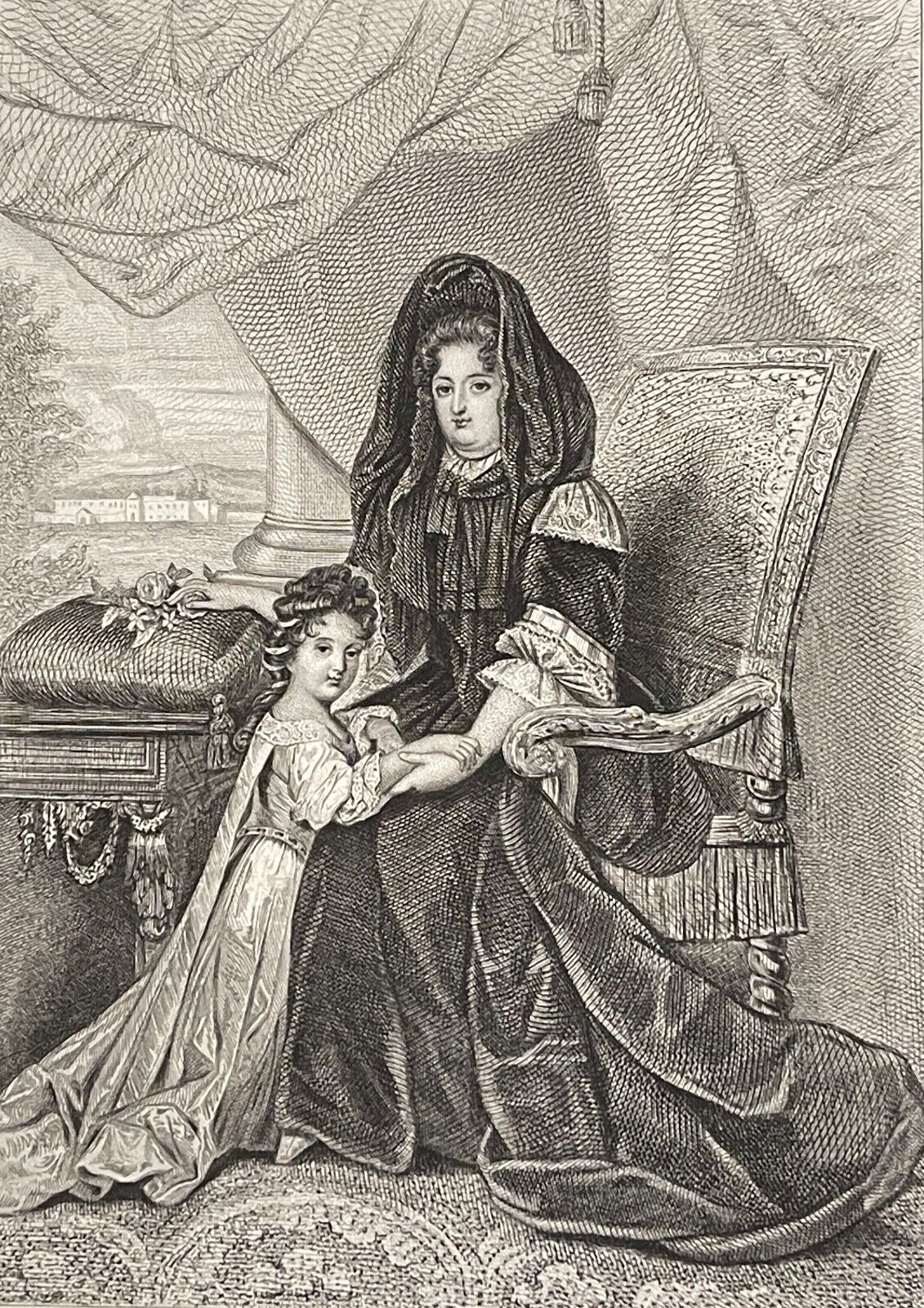 Madame de Maintenon épouse du Roi de France Louis XIV gravure vers 1850