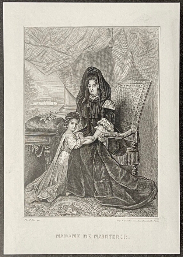 Madame de Maintenon épouse du Roi de France Louis XIV gravure vers 1850