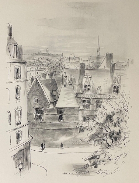 Paris Quartier latin lithographie de 1933 Berthold MAHN (1881-1975) France