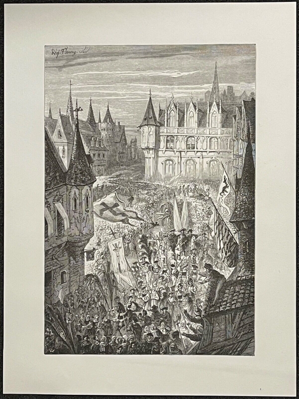 Triomphe de Christophe Colomb Colón gravure vers 1890 de Léopold Flameng