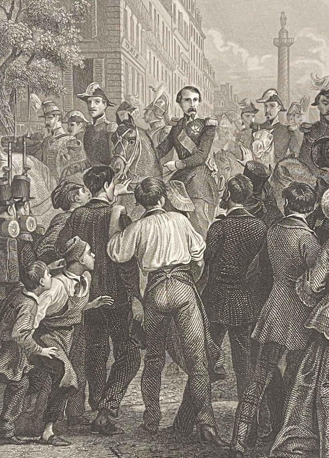 Napoléon III dans les boulevards de Paris en 1849 France gravure de 1863