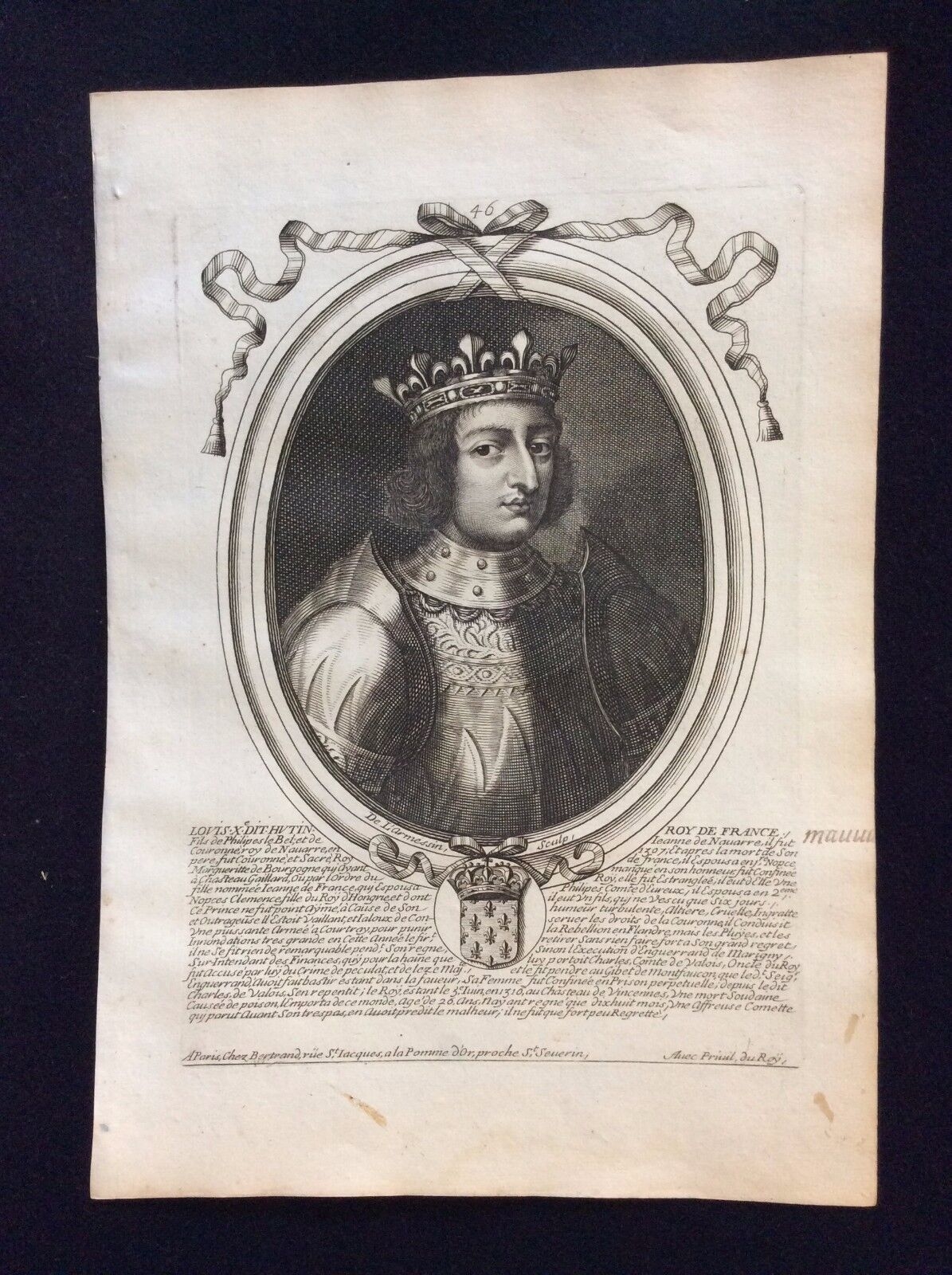 Louis X le Hutin, Roi de France par Nicolas II de Larmessin Circa 1686.