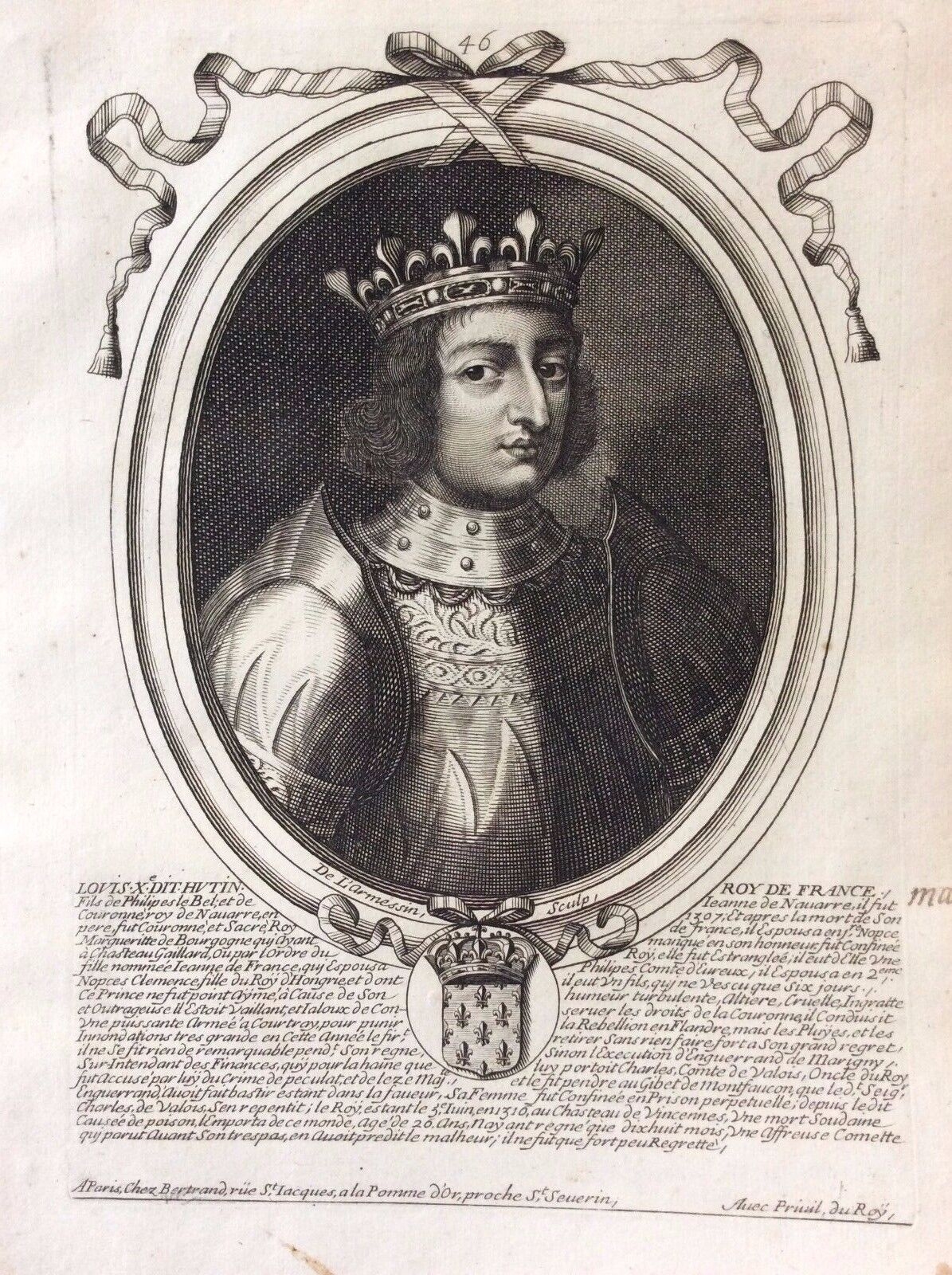 Louis X le Hutin, Roi de France par Nicolas II de Larmessin Circa 1686.